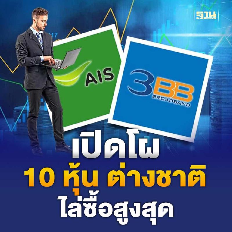 [ฐานเศรษฐกิจ_Thansettakij] เปิดโผ 10 หุ้น ต่างชาติไล่ซื้อสูงสุด"ADVANC" มาวิน ลุ้นจบดีลซื้อ 3BB ...