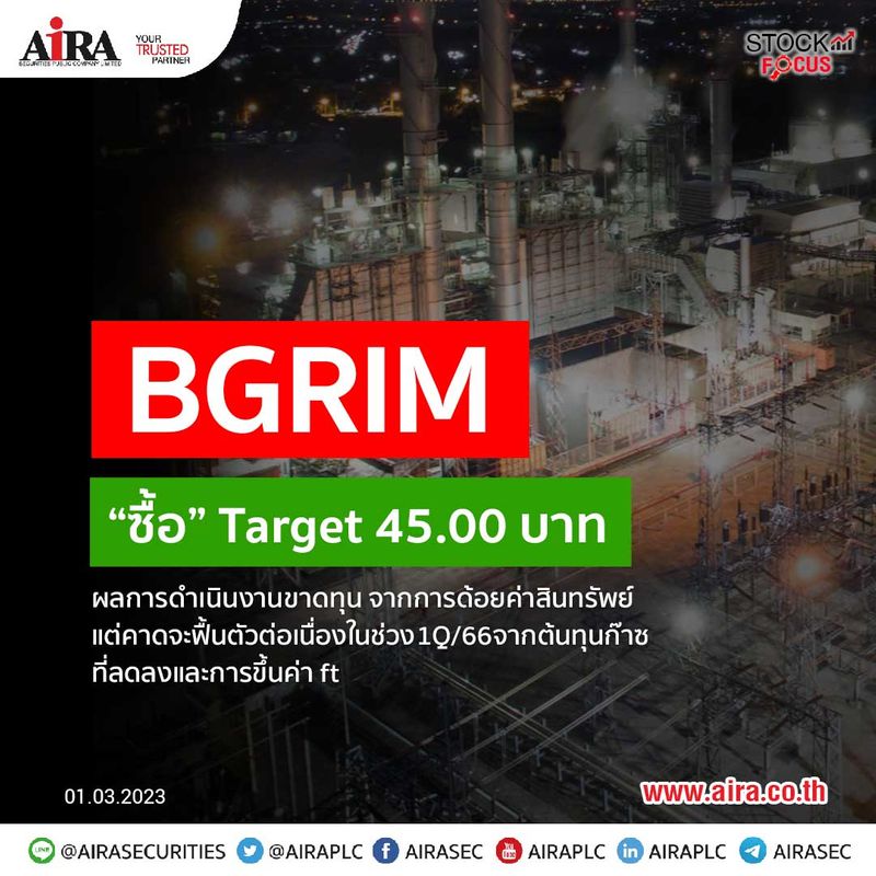 [AIRA SECURITIES] BGRIM : ผลการดำเนินงานขาดทุน จากการด้อยค่าสินทรัพย์... ...แต่คาดจะฟื้นตัว ...