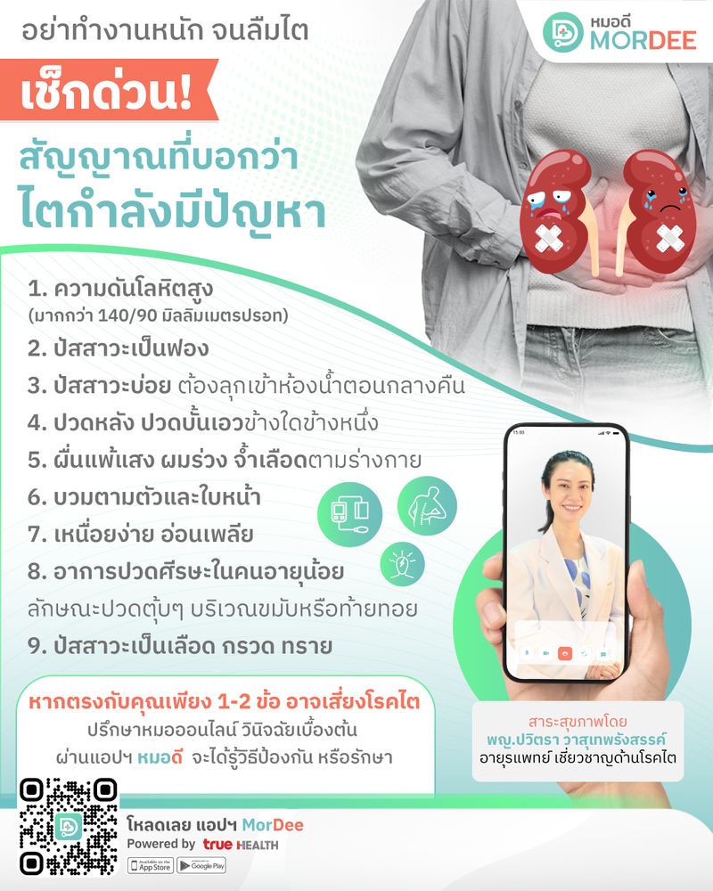 [MorDee - หมอดี] อย่าทำงานหนักจนลืมไต 😱 เช็กด่วน! สัญญาณที่บอกว่า ไต กำลังมีปัญหา ใครที่ทำงาน ...