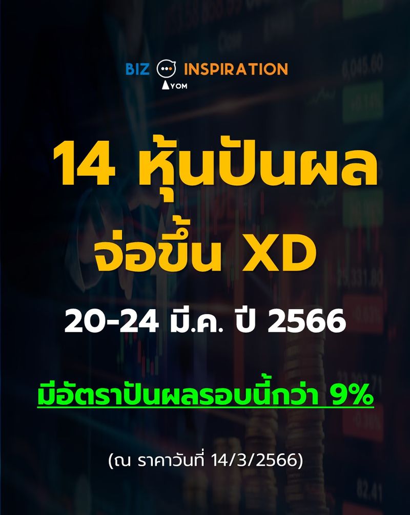 [iYom Biz + Inspiration] 14 หุ้นปันผล ขึ้น XD 20-24 มี.ค.66 อัตราปันผลรอบนี้กว่า 9% (ราคาวันที่ ...