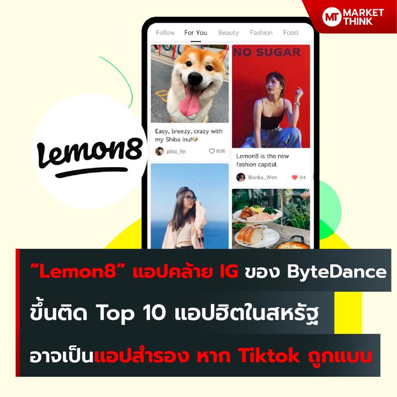 [MarketThink] “Lemon8” แอปคล้าย IG ของ ByteDance ติด Top 10 แอปฮิตในสหรัฐ หลังจากช่วงที่ผ่านมา แ ...
