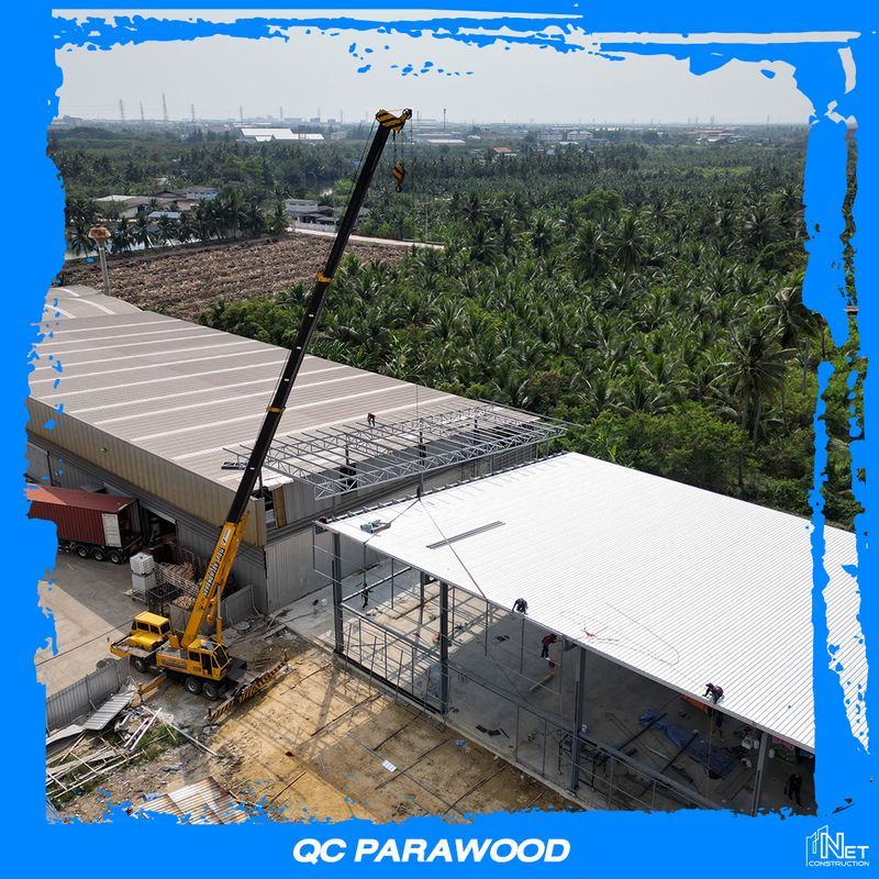 [NET Construction Co.,Ltd.] Q.C. PARAWOOD ขึ้นโครงหลังคาทางเชื่อม Q.C ...