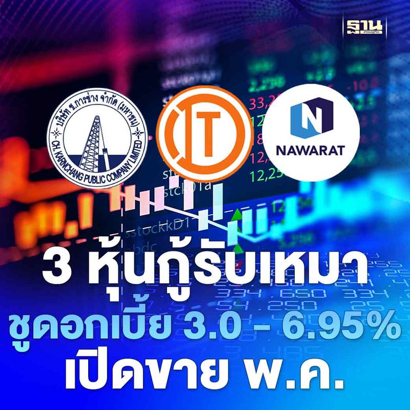 [ฐานเศรษฐกิจ_Thansettakij] 3 หุ้นกู้รับเหมา" CK-ITD-NWR"ชูดอกเบี้ย 3.00 - 6.95% เปิดขาย พ.ค. 3 ...