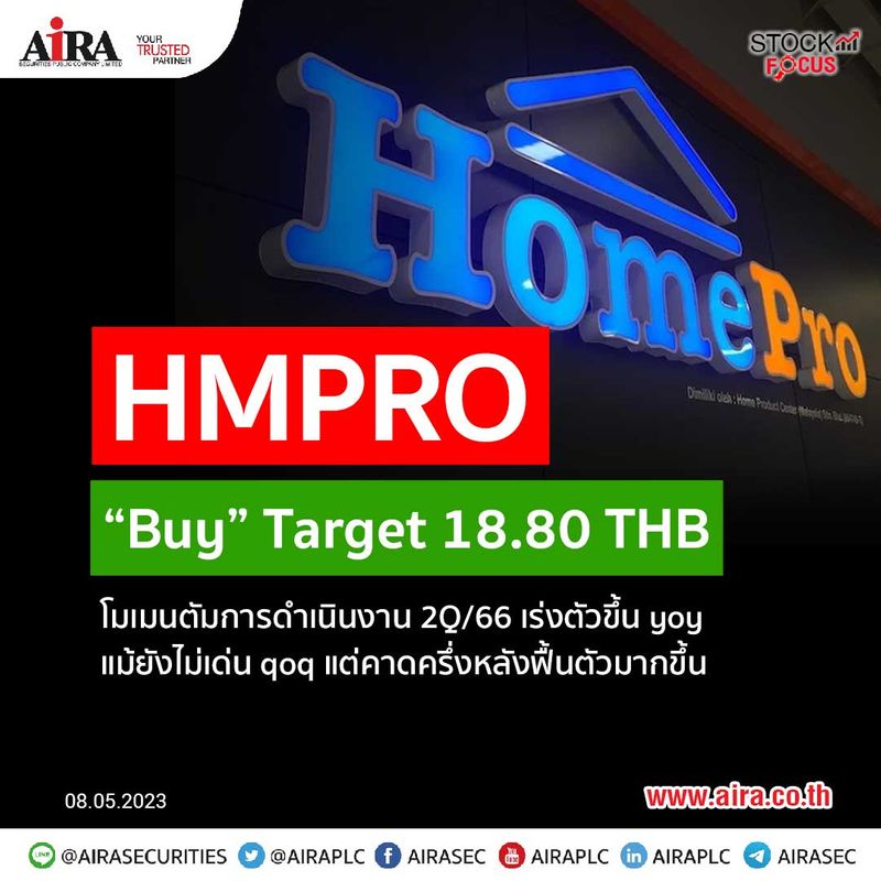 [AIRA SECURITIES] HMPRO : “Buy” Target 18.80 THB ...คาดการดำเนนิงาน 2H/66 ฟื้นตัวมากขึ้น ตาม ...