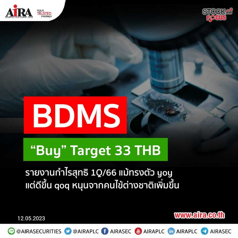 [AIRA SECURITIES] BDMS / “Buy” Target 33 THB ...แม้ผลประกอบการ 1Q/66 คิดเป็น 26% ของประมาณการ ...