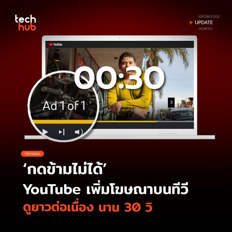[Techhub] ทนไหวไหม Youtube จัดหนัก เพิ่มโฆษณากดข้ามไม่ได้บนทีวี ดูยาวต่อเนื่อง 30 วินาที ใน ...