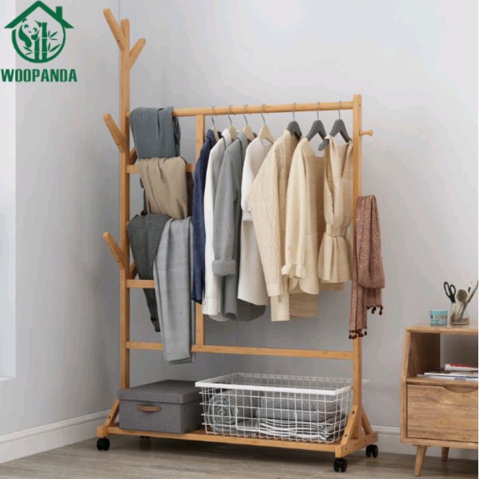 [ของดรี๊ต้องบอกต่อ] ราวแขวนเสื้ออเนกประสงค์ พร้อมราวแขวนเสื้อ เเขวนหมวกและล้อลากหมุนได้ 360 องศา ...