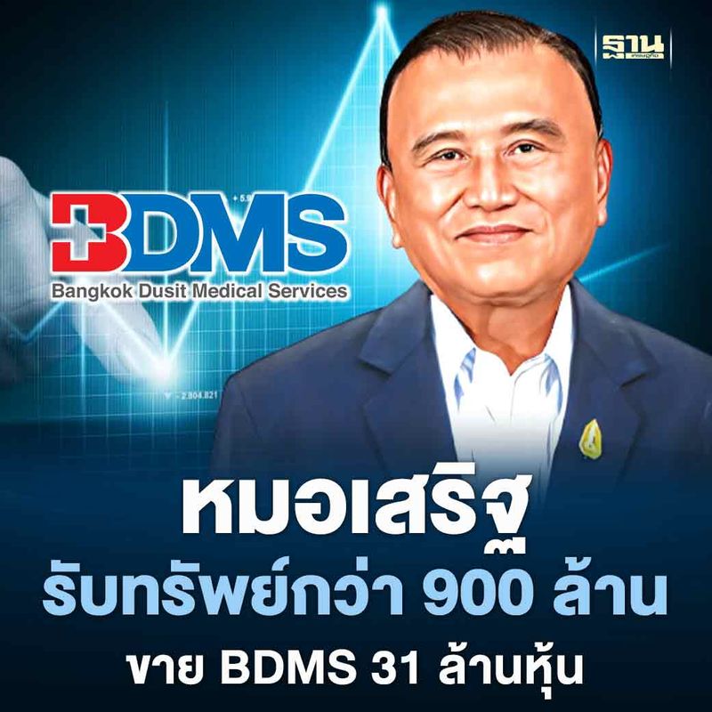 [ฐานเศรษฐกิจ_Thansettakij] "หมอเสริฐ"เทขาย BDMS ต่อเนื่อง 2 เดือน กว่า 31 ล้านหุ้น มูลค่า 900 ...