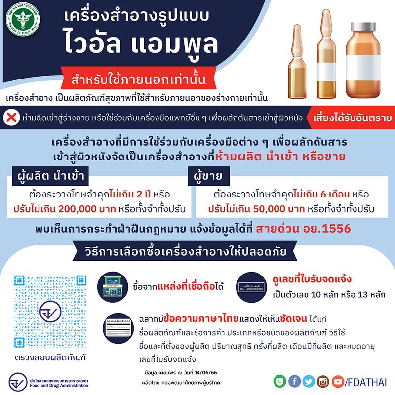 [fdathai] เครื่องสำอางรูปแบบไวอัล แอมพูล สำหรับใช้ภายนอกเท่านั้น สามารถติดตามบทความและข้อมูล ...