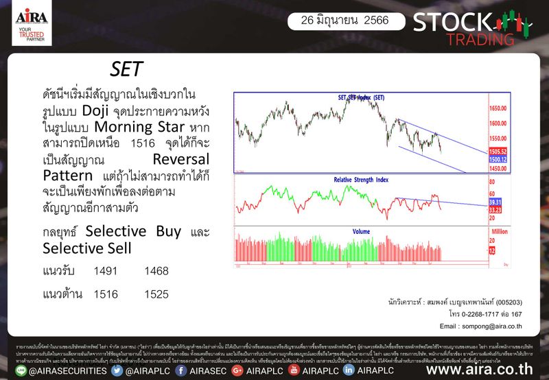 [AIRA SECURITIES] เทคนิค (26.06.2023) #SET Selective Buy และ Selective Sell