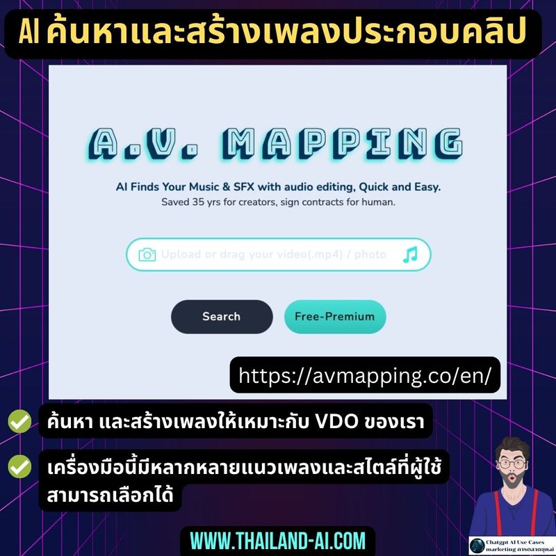 [Thailand-AI.com ] https://avmapping.co/en/ * A.V.Mapping เป็นเครื่องมือ AI สำหรับเพลงสำหรับ ...