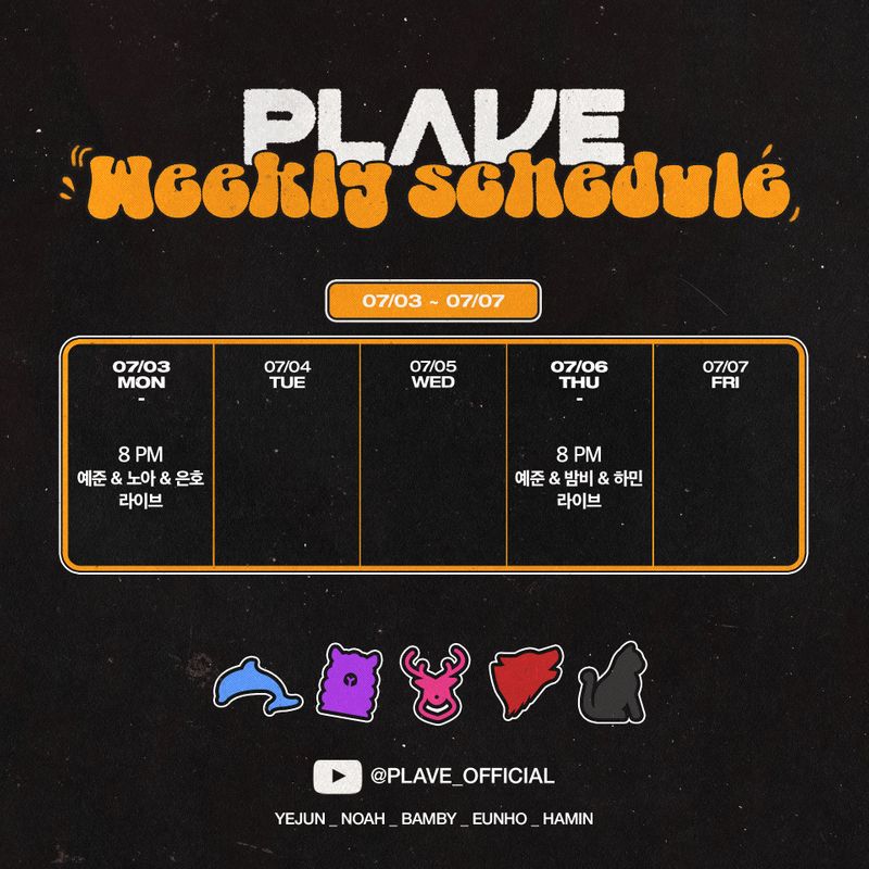 [Plave_FC] [🗓️] PLAVE Weekly Schedule📡 07/03 8PM Yejun💙 & Noah💜 & Eunho ️ 07/06 8PM Yejun💙 ...