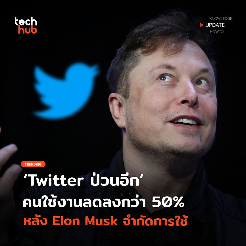 [Techhub] Twitter ป่วน คนใช้งานลดลงกว่า 50% [Twitter ป่วน] แม้จะไม่ได้ดำรงตำแหน่งซีอีโอของ ...