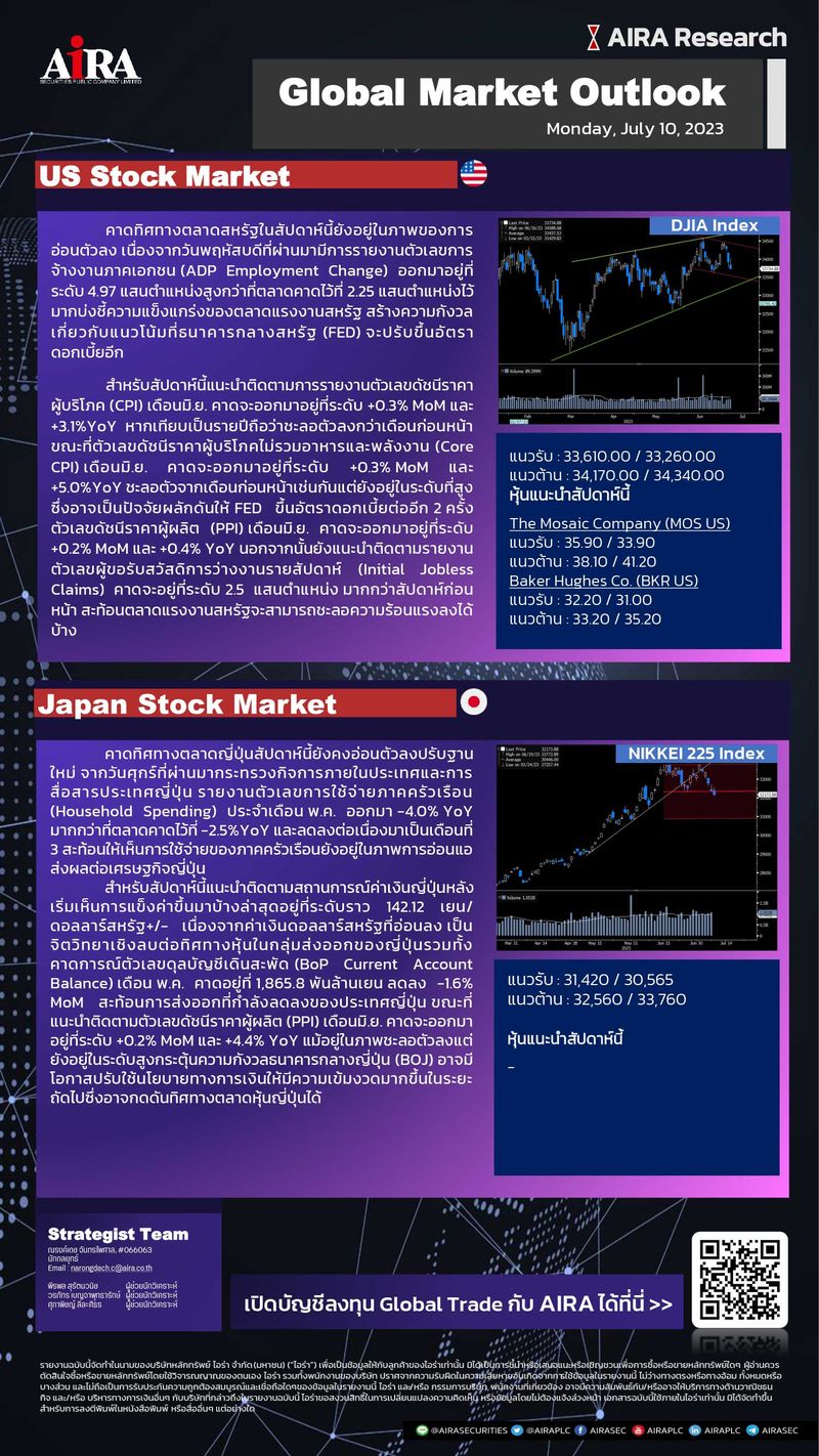 [AIRA SECURITIES] AIRA Global Market Outlook (10.07.2023) ...คาดทิศทางตลาดสหรัฐในสัปดาห์นี้ยัง ...