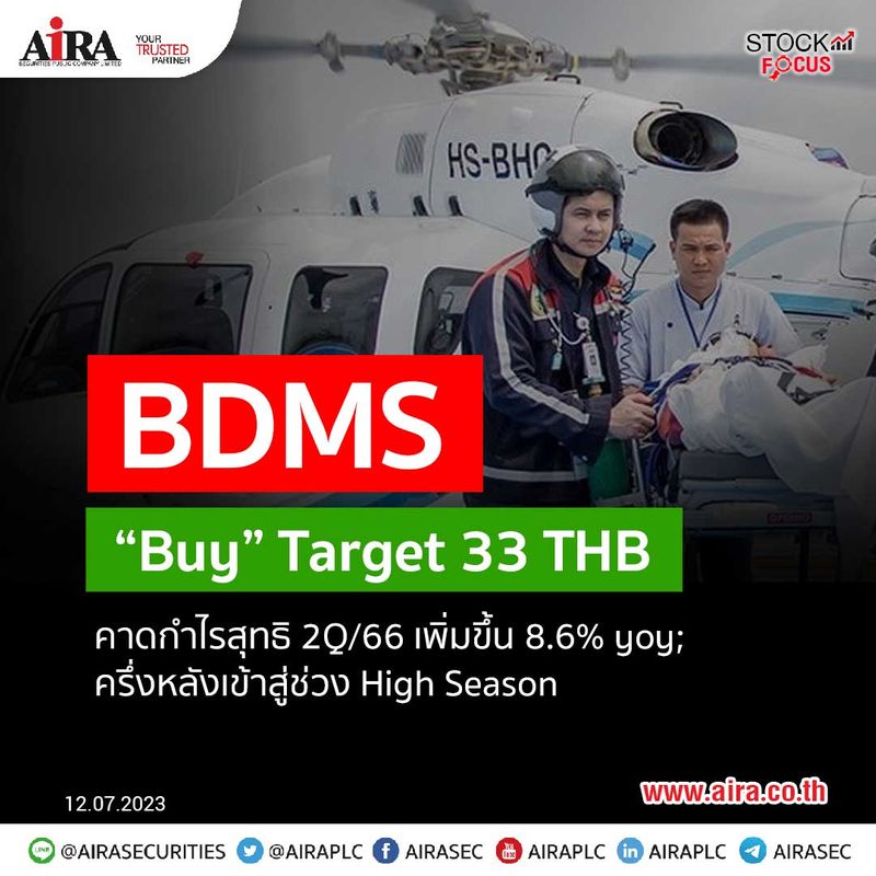 [AIRA SECURITIES] BDMS คาดกำไรสุทธิ 2Q/66 เพิ่มขึ้น 8.6% yoy; ครึ่งหลังเข้าสู่ช่วง High Season ...