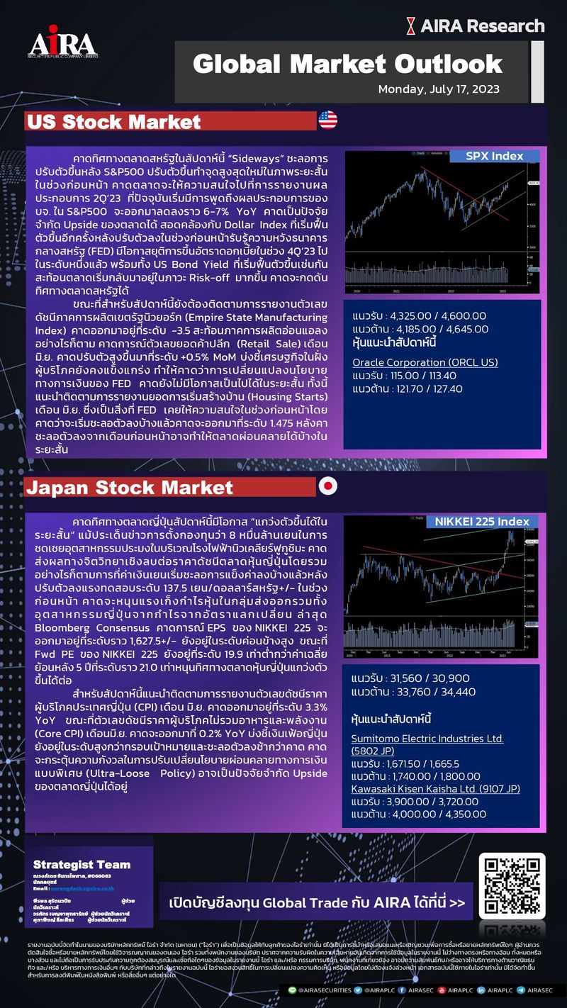 [AIRA SECURITIES] Global Market Outlook (Monday, July 17, 2023) US Stock Market
