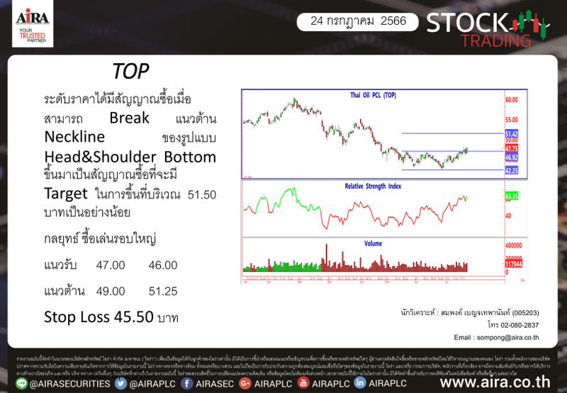 [AIRA SECURITIES] เทคนิค (24.07.2023) #SET Selective Buy และ Selective Sell #PTTEP ซื้อเล่นรอบ ...
