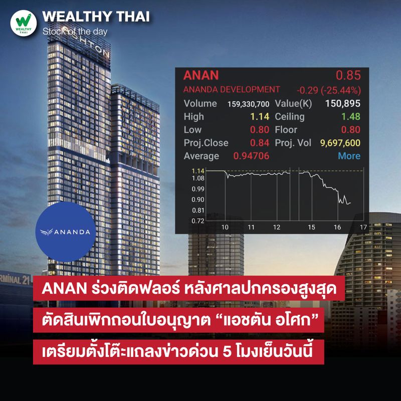 [Wealthy Thai] ANAN ร่วงติดฟลอร์ หลังศาลปกครองสูงสุด ตัดสินเพิกถอนใบอนุญาต “แอชตัน อโศก” เตรียม ...