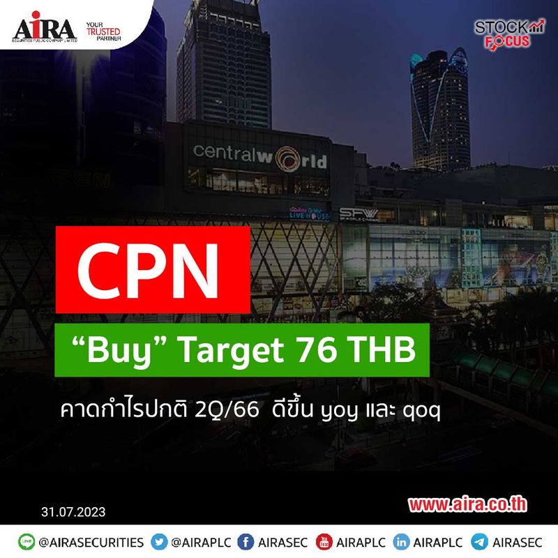 [AIRA SECURITIES] CPN : คาดกำไรปกติ 2Q/66 ดีขึ้น yoy และ qoq / “Buy” Target 76 THB ...ยังคง ...