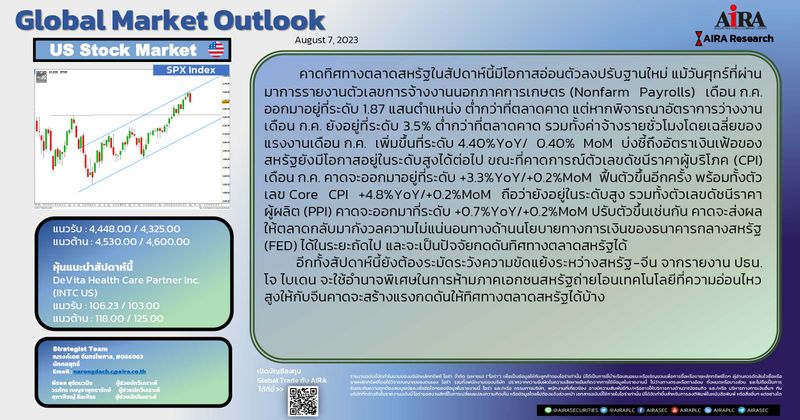 [AIRA SECURITIES] AIRA Global Market Outlook (07-08-2023) - US Stock Market แนวรับ : 4,448.00 ...
