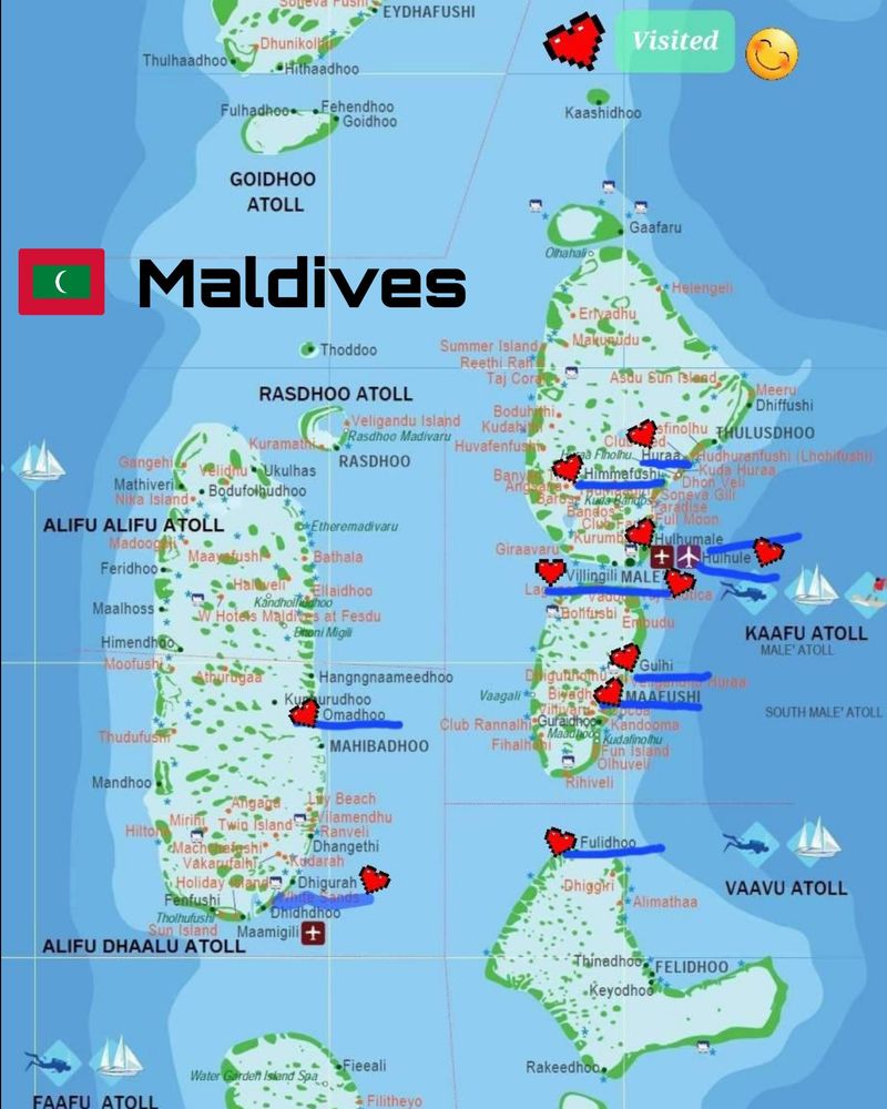 [Sunnydays] Visited Map of Maldives 🇲🇻 Local Islands 🏝 So far so good 👍 ...