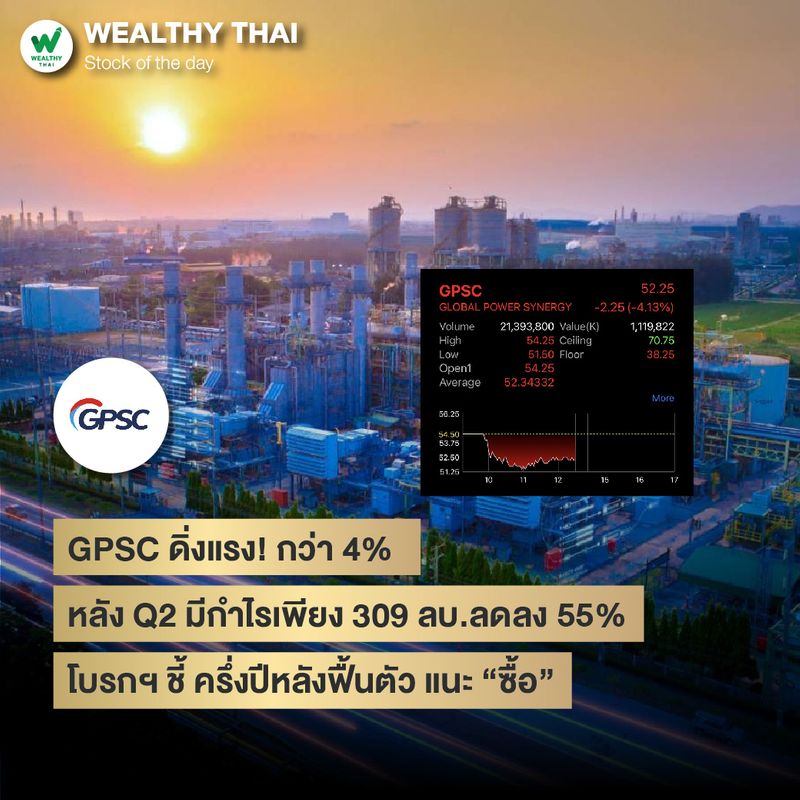 [Wealthy Thai] GPSC ดิ่งแรง! กว่า 4% หลัง Q2 มีกำไรเพียง 309 ลบ.ลดลง 55% โบรกฯ ชี้ ครึ่งปีหลัง ...