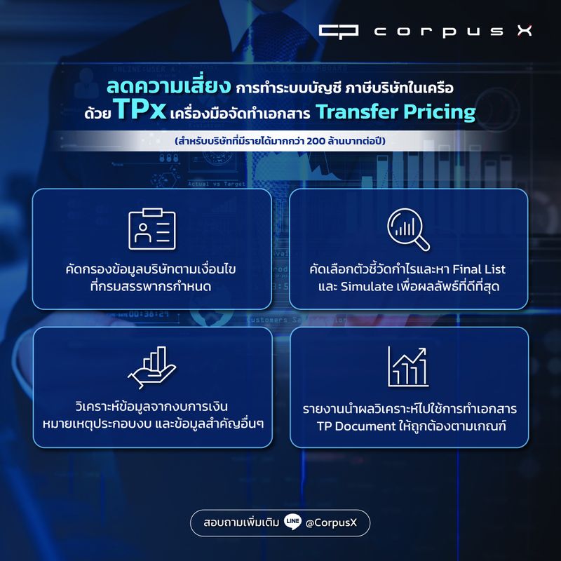 [Corpus X] ลดความเสี่ยงในการทำระบบบัญชีภาษีบริษัทในเครือด้วย TPx! สนใจหรือสอบถามเพิ่มเติม คลิก ...