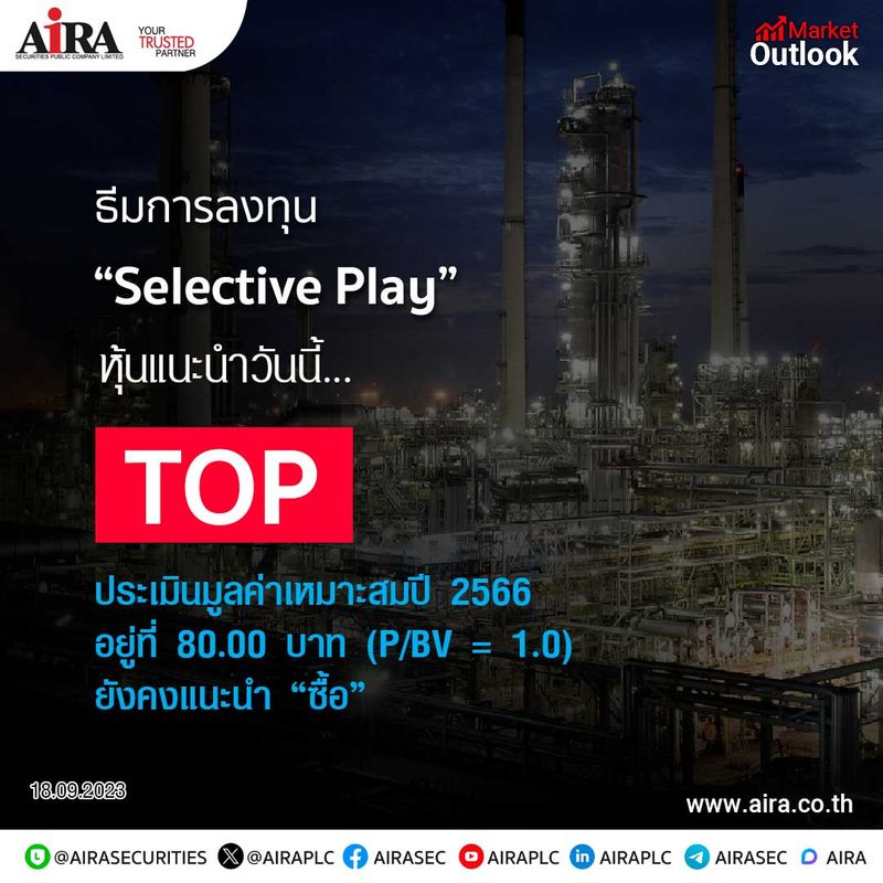 [AIRA SECURITIES] Market Outlook (18.09.23) คาดดัชนีมีแนวโน้มอ่อนตัวลงคาดตลาดวันนี้ “Sideway ...