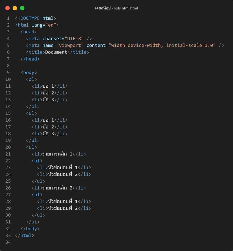 [KESANA] เราเรียนรู้เกี่ยวกับการสร้างรายการใน HTML รายการเป็นวิธีทั่วไป ...
