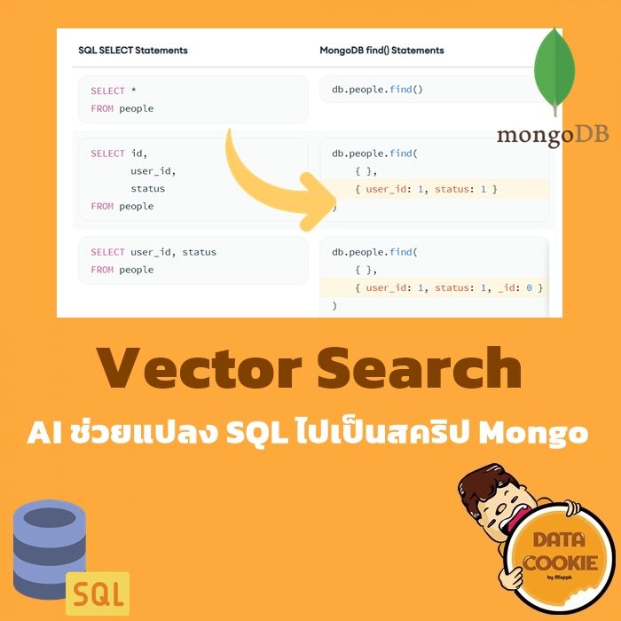 [Datacookie] VectorSearchAIช่วยแปลงSQLไปเป็นสคริปMongoDB 🤖🔁 ข่าวดี ...