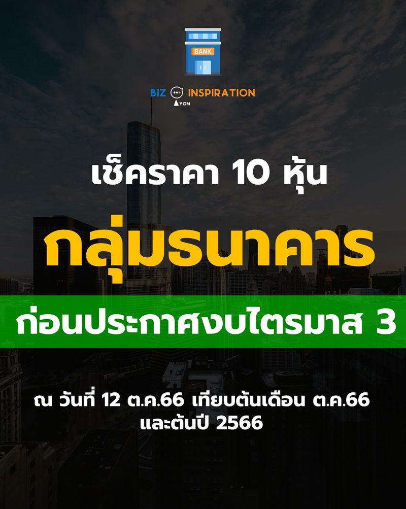[iYom Biz + Inspiration] เช็คราคา 10 หุ้น กลุ่มธนาคาร ก่อนประกาศงบไตรมาส 3 ณ วันที่ 12 ต.ค.66 ...
