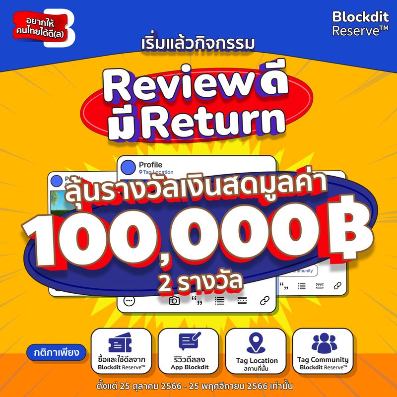 [Blockdit] เริ่มแล้วกิจกรรม “Reviewดี มีReturn” กับ Blockdit Reserve™ แค่ใช้ดีลแล้วรีวิว รางวัล ...