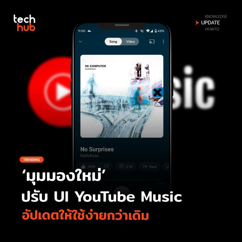 [Techhub] มุมมองใหม่ ใช้ง่ายกว่าเดิม [มีมิติขึ้น] ใน Now Playing หน้าควบคุมเพลงของ Youtube Music ...