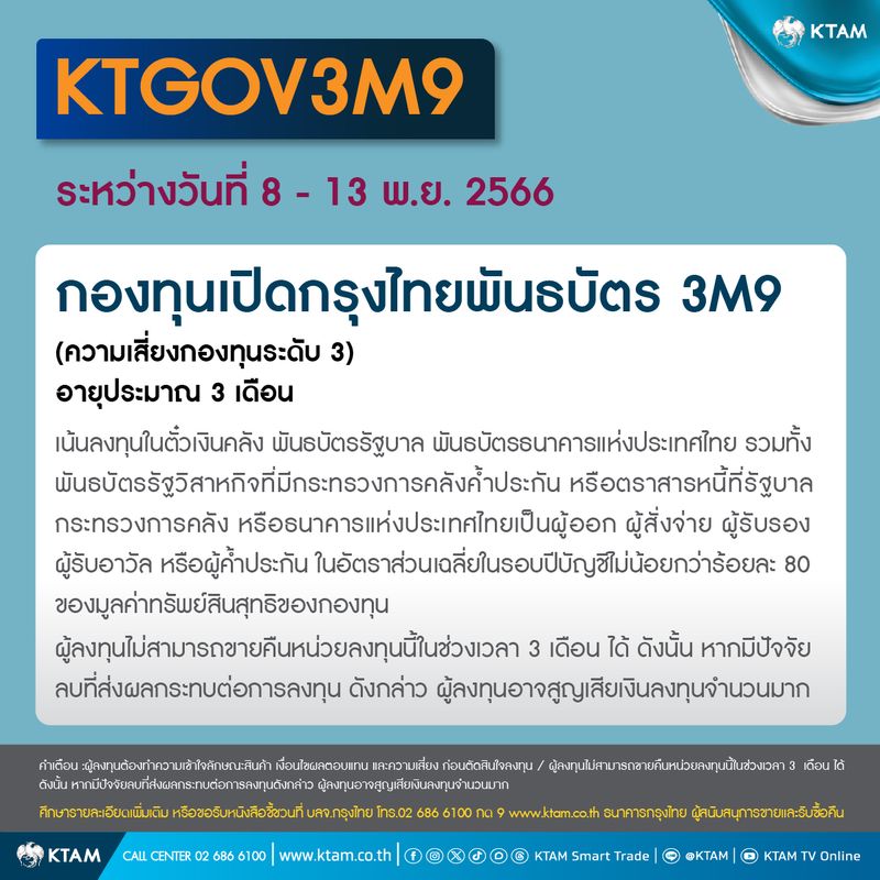 [Krungthai Asset Management] กองทุนเปิดกรุงไทยพันธบัตร 3M9 │ KTGOV3M9 📱 ...