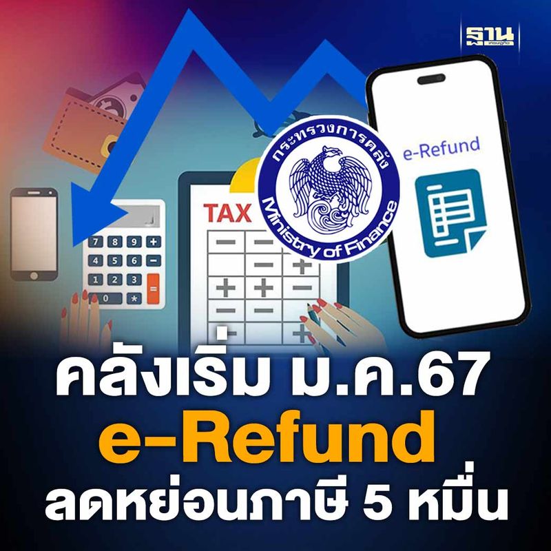 [ฐานเศรษฐกิจ_Thansettakij] คลังเผย e-Refund ลดหย่อนภาษี 5 หมื่น เริ่มม.ค.67 ใช้สิทธิได้ 45 วัน ...