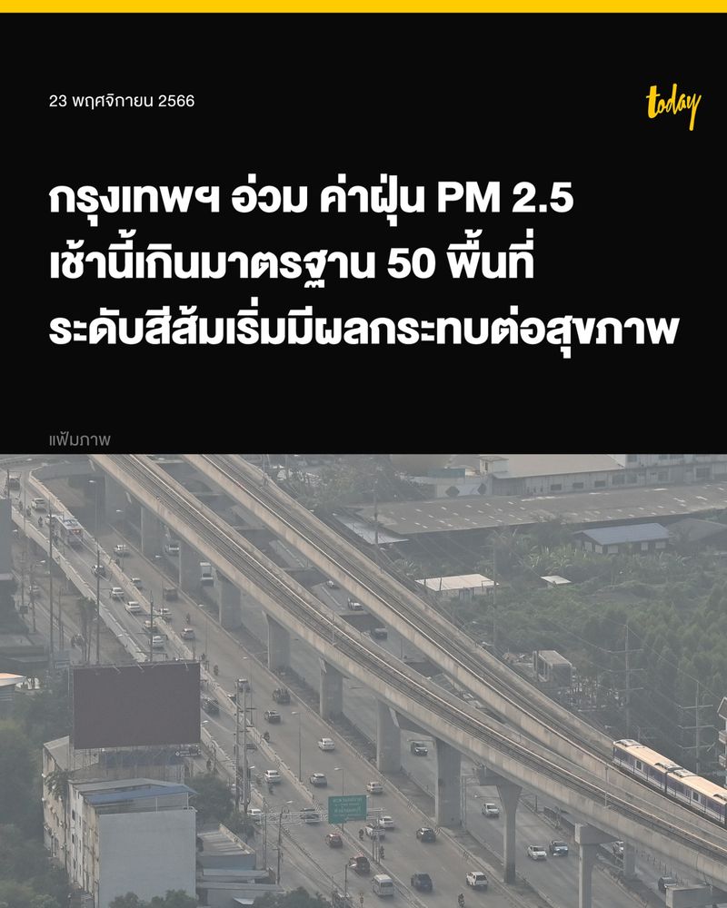 [TODAY] 23-26 พ.ย.นี้ อากาศระบายไม่ดี อ่วม ค่า PM 2.5 เกินมาตรฐาน อยู่ระดับสีส้ม กว่า 50 พื้นที่ ...