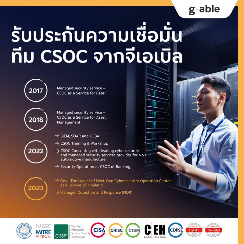 [G-Able] รับประกันความเชื่อมั่นทีม CSOC ทีม CSOC (Cyber Security Operation Center) เป็นทีมงานที่ ...