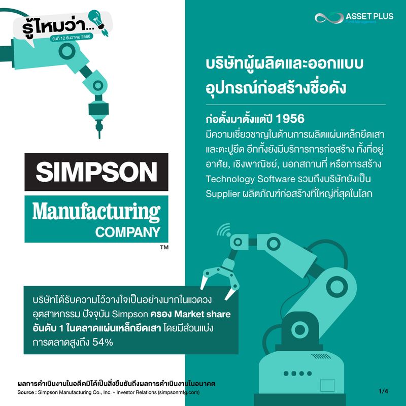 [Asset Plus Fund Management] รู้ไหมว่า? 🔩SIMPSON Manufacturing Company ...