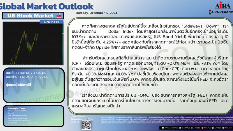 [AIRA SECURITIES] Global Market Outlook (12.12.2023) - US Stock Market เเนวรับ : 4,485.00 ...
