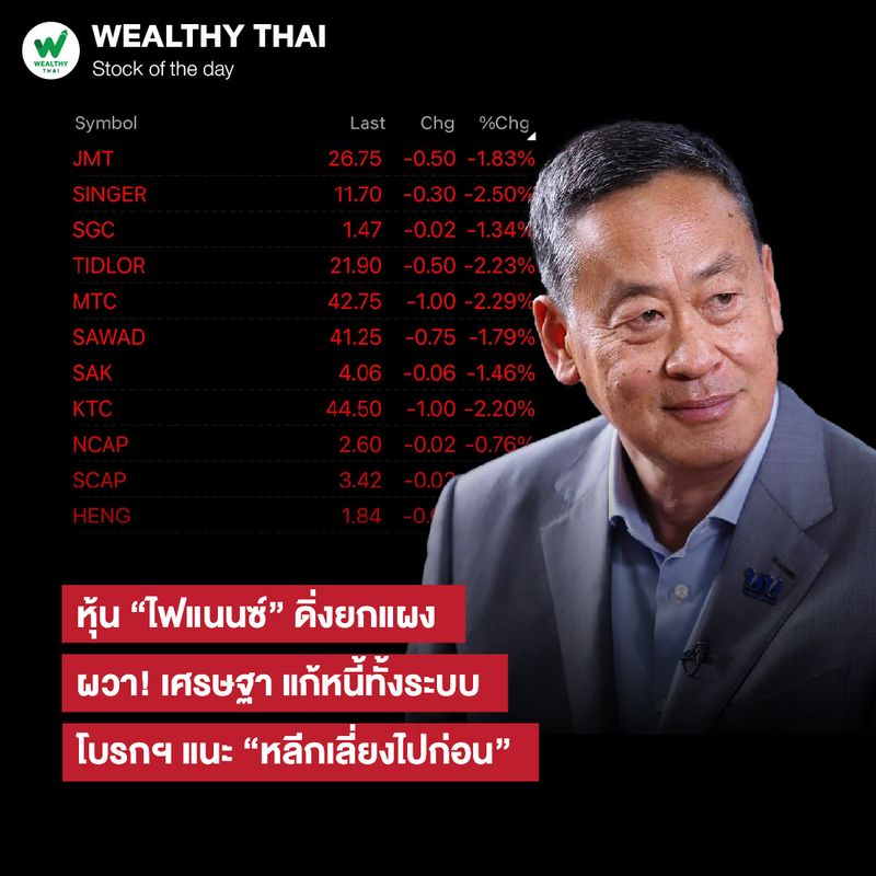 [Wealthy Thai] หุ้น “ไฟแนนซ์” ดิ่งยกแผง ผวา! เศรษฐา แก้หนี้ทั้งระบบ โบรกฯ แนะ “หลีกเลี่ยงไปก่อน ...