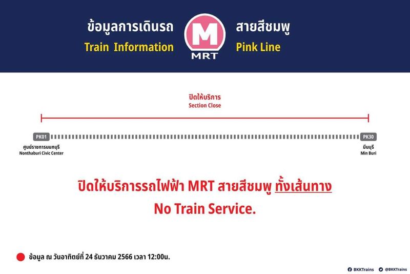 [เบื่อเมือง] ⚠️ รถไฟฟ้า MRT สายสีชมพู ปิดให้บริการทั้งเส้นทาง 🕚 24-12 ...