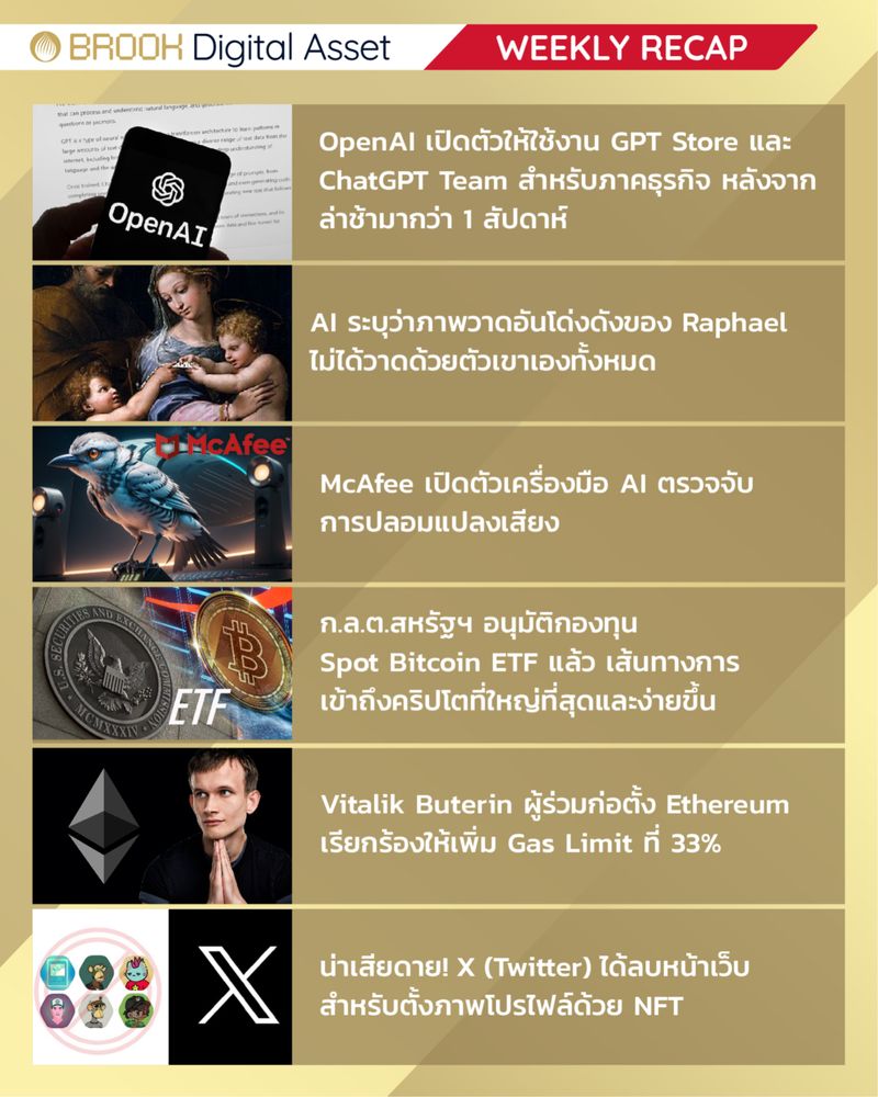 [Brook Digital Asset] 📣 Weekly Recap 📌OpenAI เปิดตัวให้ใช้งาน GPT Store และ ChatGPT Team สำหรับ ...