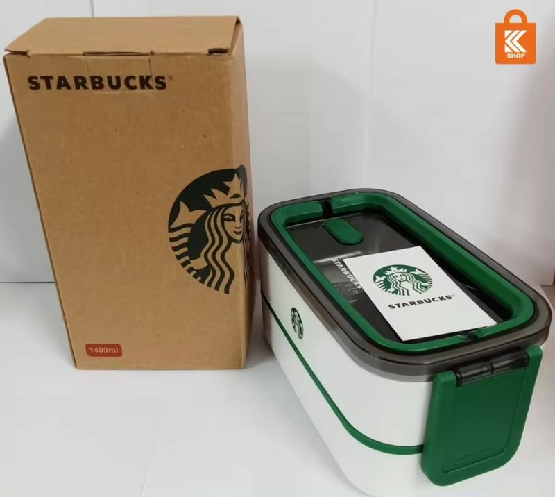 [พิกัดของดีราคาโดน] กล่องข้าวstarbucks มีหูหิ้วพร้อมช้อนตะเกียบแยกชั้นกว้าง11.5 cm ยาว19.5 cm ...