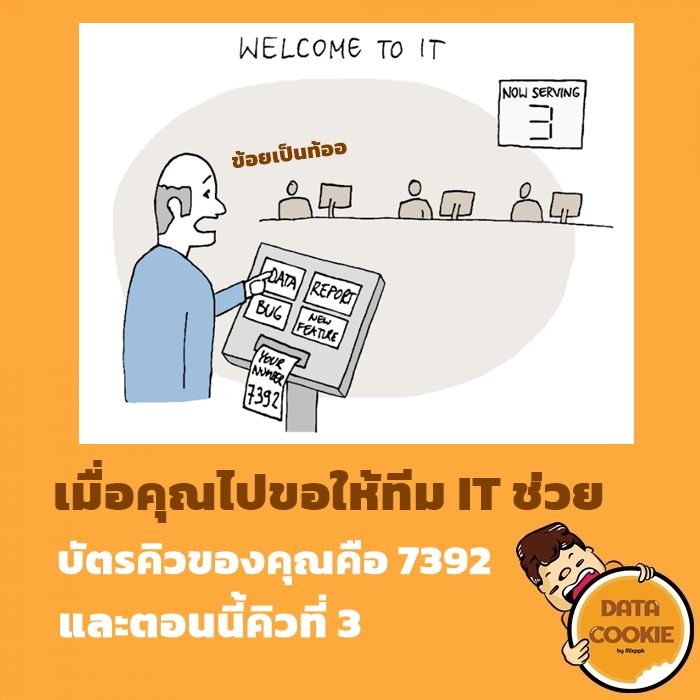 [Datacookie] เห็นบัตรเลขคิวก็ท้อละครับ 55 😭 เวลาไปเปิด Ticket 🏷หรือขอให้ทีม IT ช่วยเหลือ ทำไมคิว ...