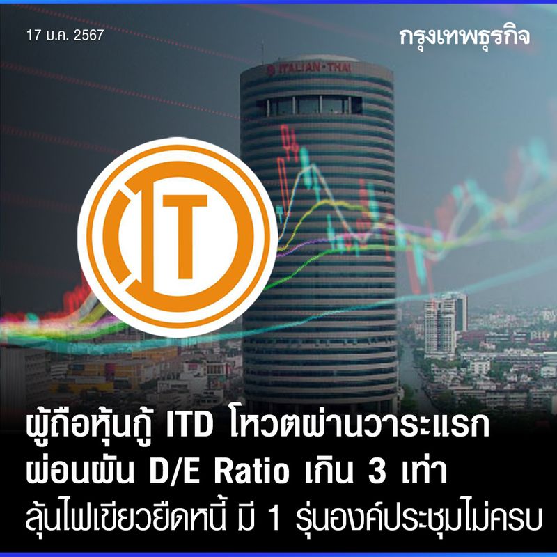 [กรุงเทพธุรกิจ] ผู้ถือหุ้นกู้ ITD โหวตผ่านวาระแรก ผ่อนผัน D/E Ratio เกิน 3 เท่า ลุ้นอนุมัติยืด ...