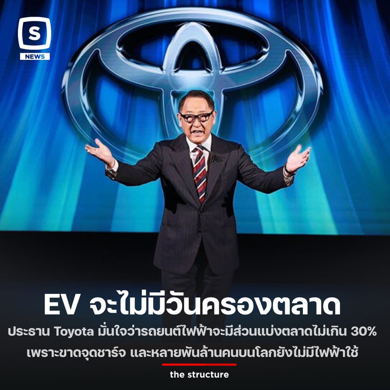 [The Structure] EV จะไม่มีวันครองตลาด ประธาน Toyota มั่นใจว่ารถยนต์ไฟฟ้าจะมีส่วนแบ่งตลาดไม่เกิน ...