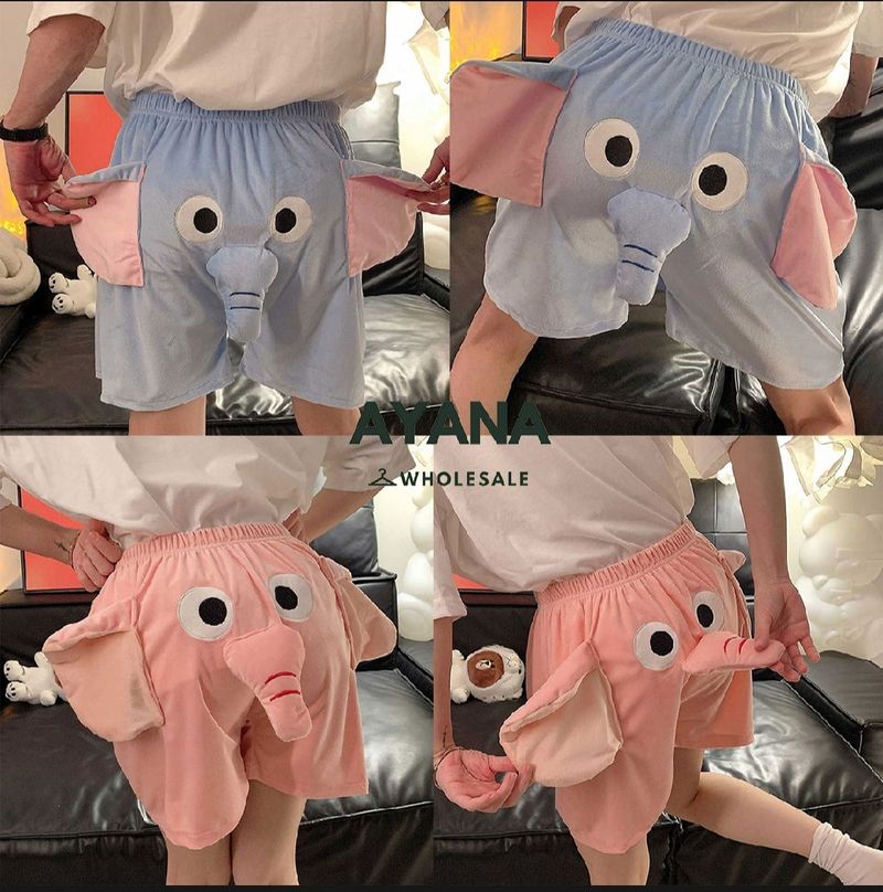 [พิกัดของดีราคาโดน] กางเกงขาสั้นลายช้าง 3D น่ารักน่ารักด้านหลังทรงหลวม กางเกงเลานจ์แฟชั่น LAZADA ...