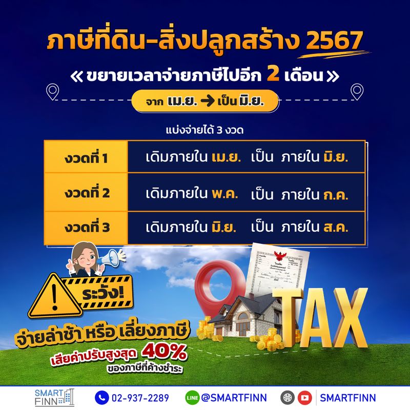 [Smartfinn] ภาษีที่ดิน-สิ่งปลูกสร้าง 2567 ขยายเวลาจ่ายภาษี ไปอีก 2 เดือน อัปเดต! ภาษีที่ดินและ ...