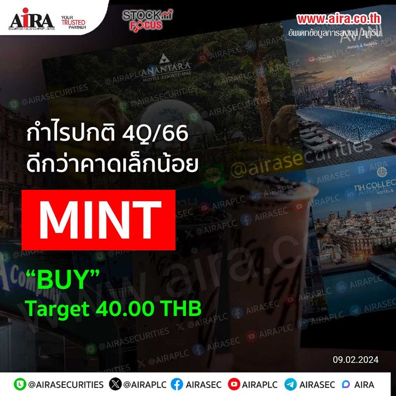 [AIRA SECURITIES] MINT : กำไรปกติ 4Q/66 ดีกว่าคาดเล็กน้อย / “Buy” Target 40 THB ...แต่อย่างไรก็ ...