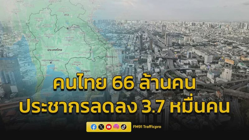 [FM91 Trafficpro] สิ้นปี 66 คนไทยลดลงอีก 3.7 หมื่นคน รวมทั่วประเทศมีประชากรเหลือแค่ 66 ล้านคน ...